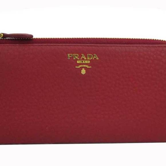 Prada | Bags | Prada Wallet Logo Red X Gold Metal Fittings Leather Long ...